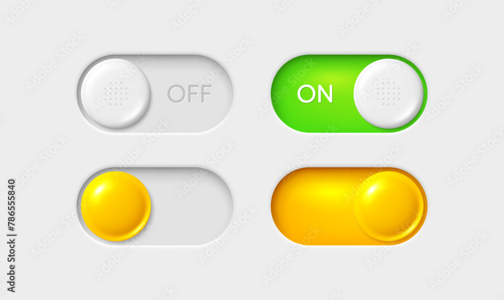 On and Off toggle switch buttons. Slider switch buttons set. Mobile app ...