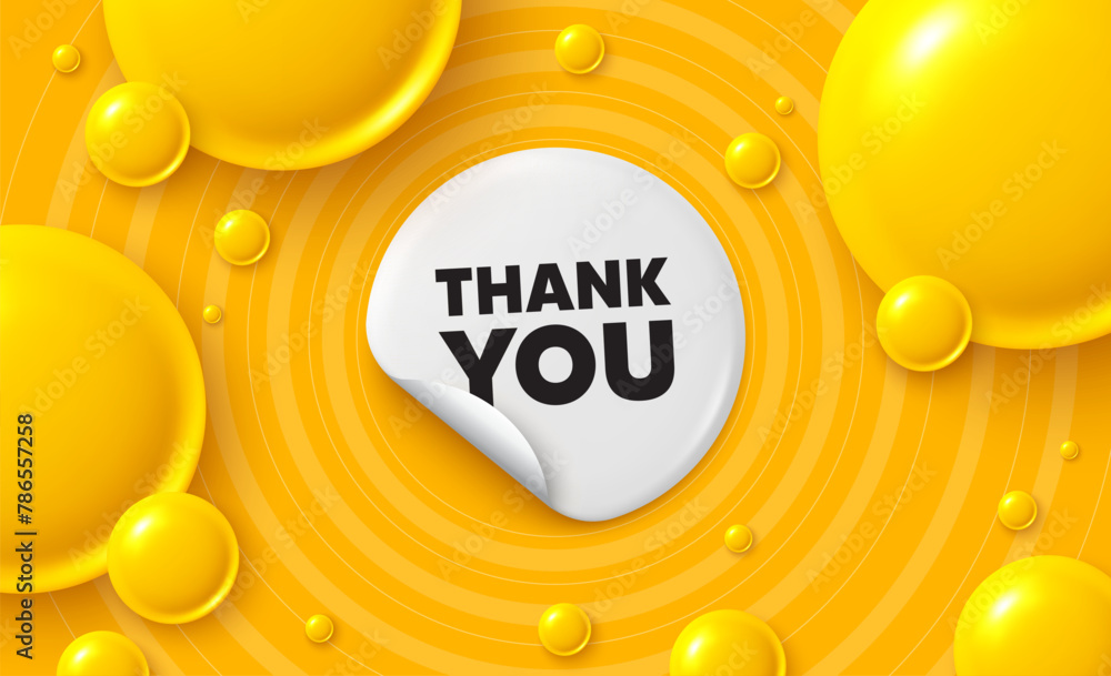 Thank you sticker. Abstract 3d spheres background. Yellow balls ...