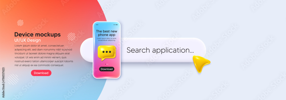 Mobile phone ui banner. Search bar app interface template. Phone mockup ...