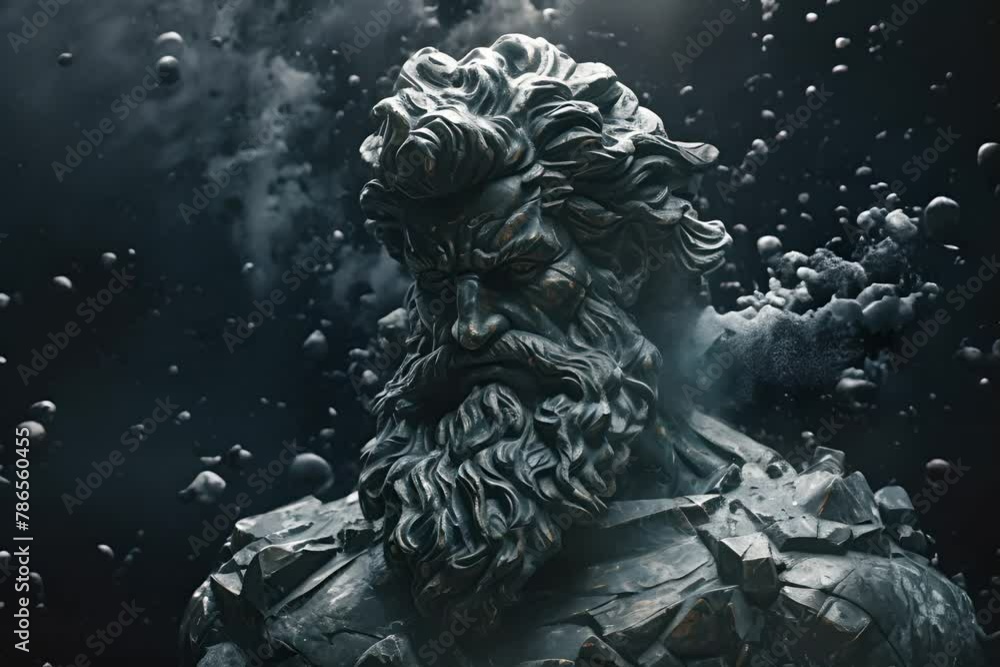 A highly detailed 3D rendering of a marble statue of Zeus, the Greek ...