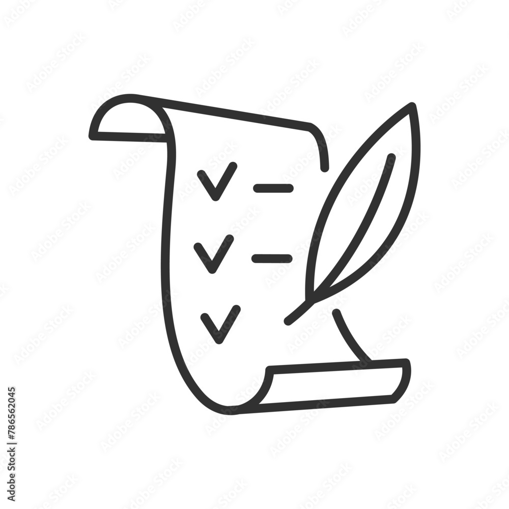 Compose tasks and put checkmarks in a checklist, linear icon. writing ...