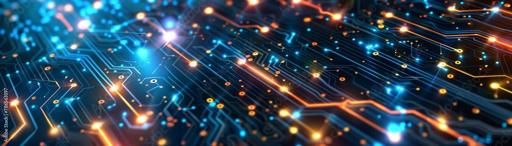 A mind map layout that gradually turns into an electronic circuit board ...