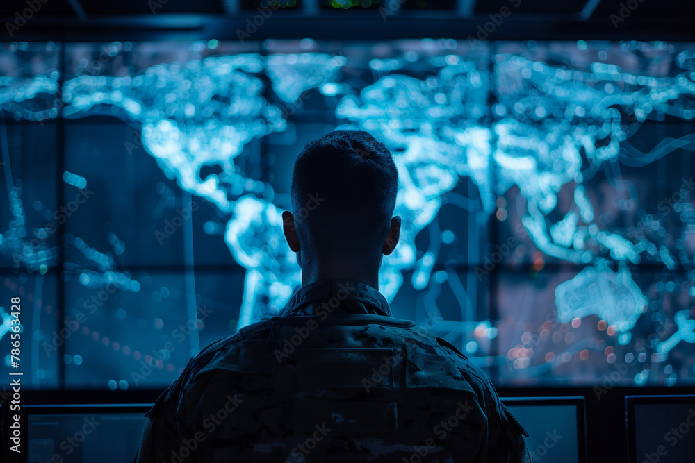 powerful portrayal of a military surveillance officer monitoring ...