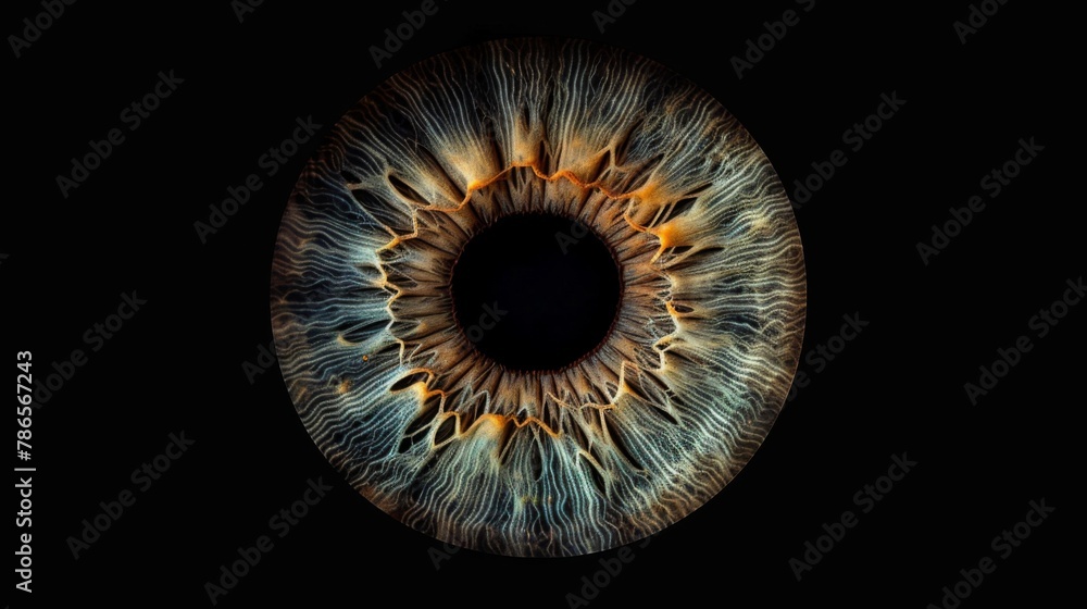 Eye iris macro on a black background. Human eyeball close up. The ...