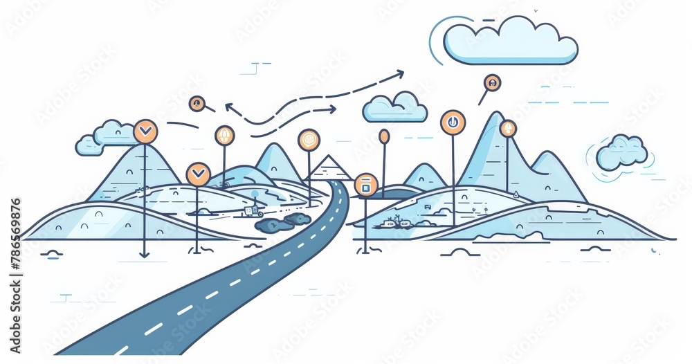 Line Art Illustration of Road Map with Journey Concept, Navigation ...