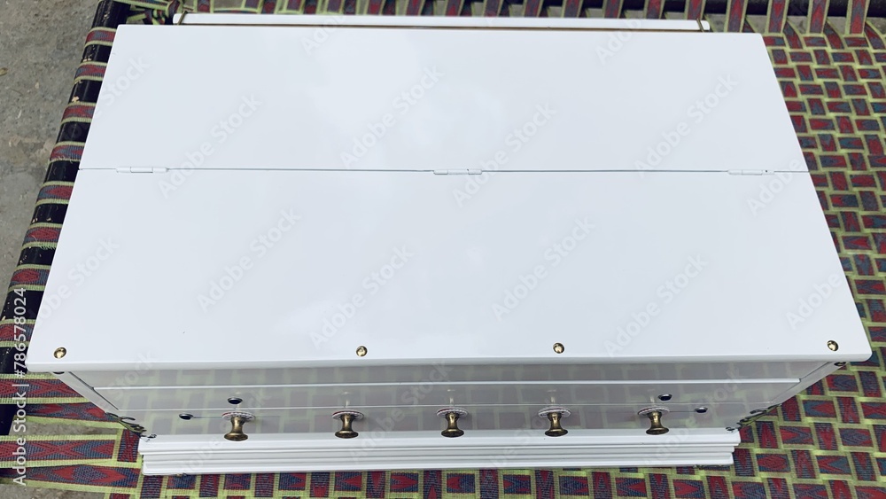 Beautiful White Indian Harmonium. Traditional Indian musical organ ...