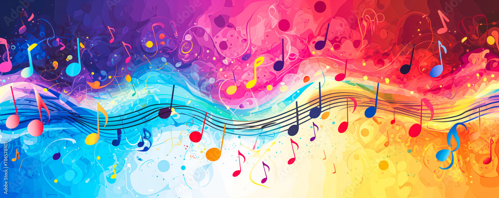 Abstract illustration of musical background with music notes and ...