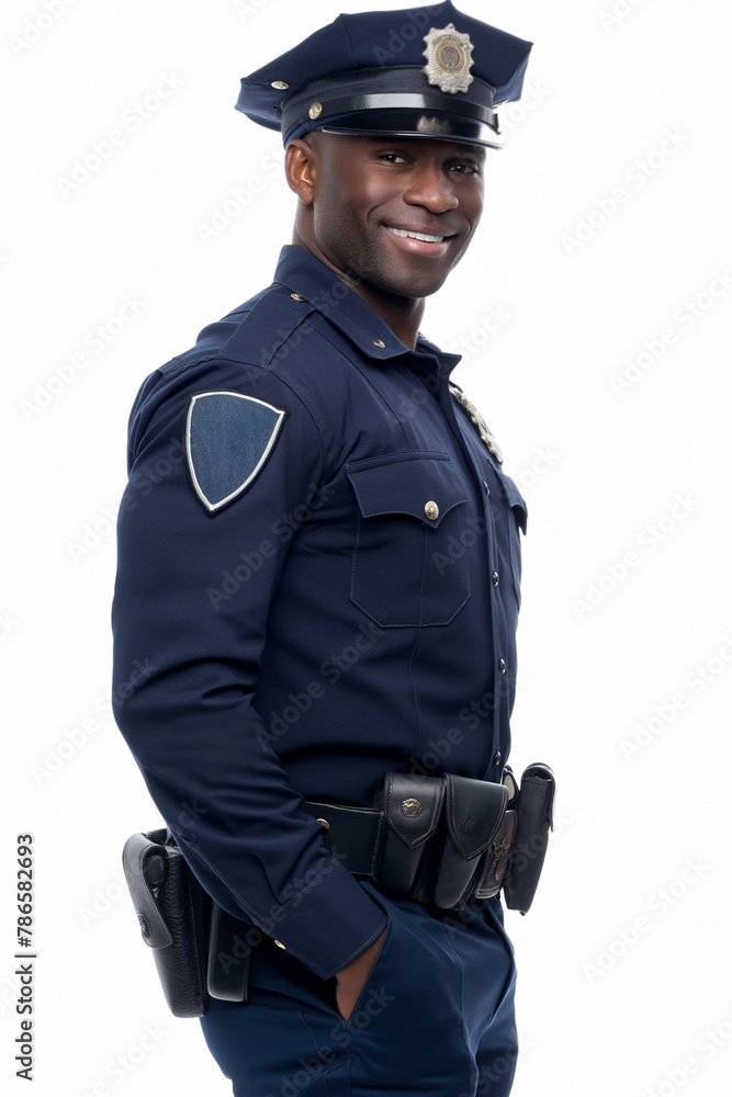 Handsome black policeman isolated against a white background. Police ...
