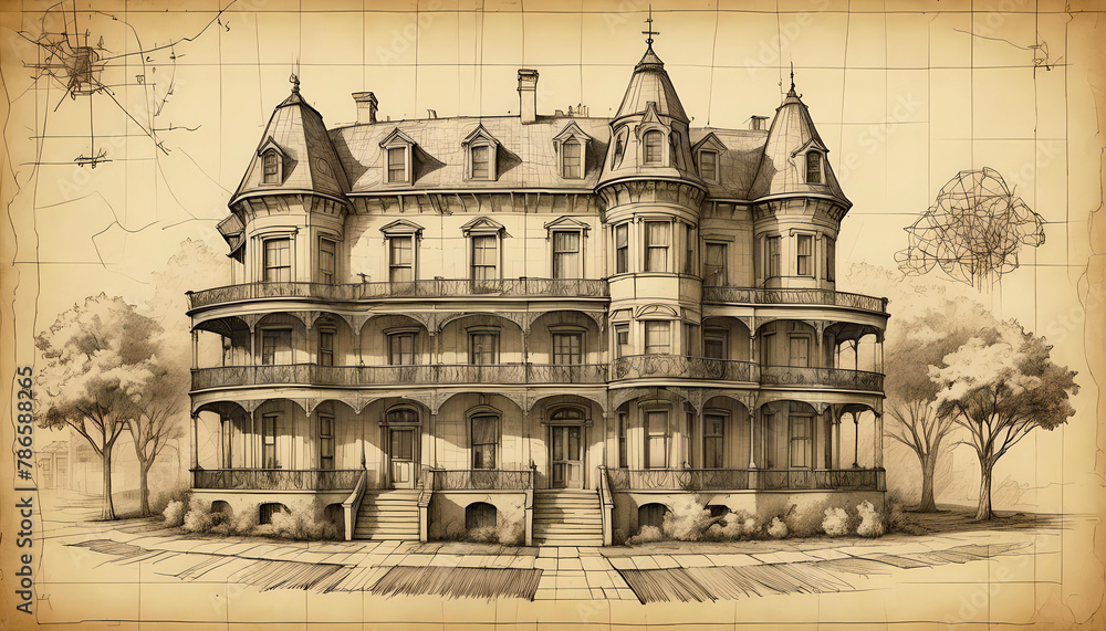 simple pencil sketch architects plan construction drawing blueprint of ...