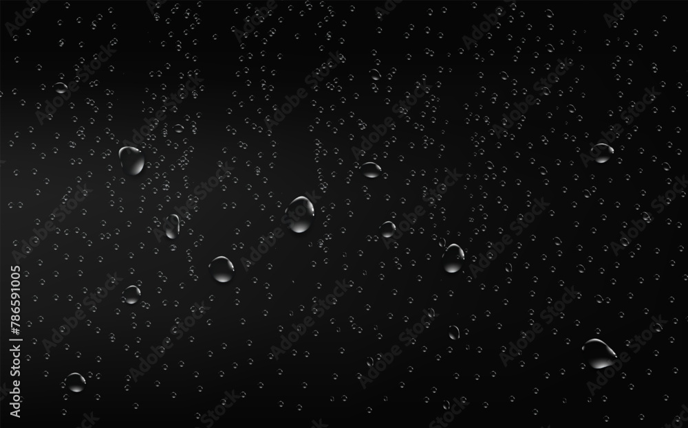 Rain transparent drops flow down the glass.Realistic wet condensation ...