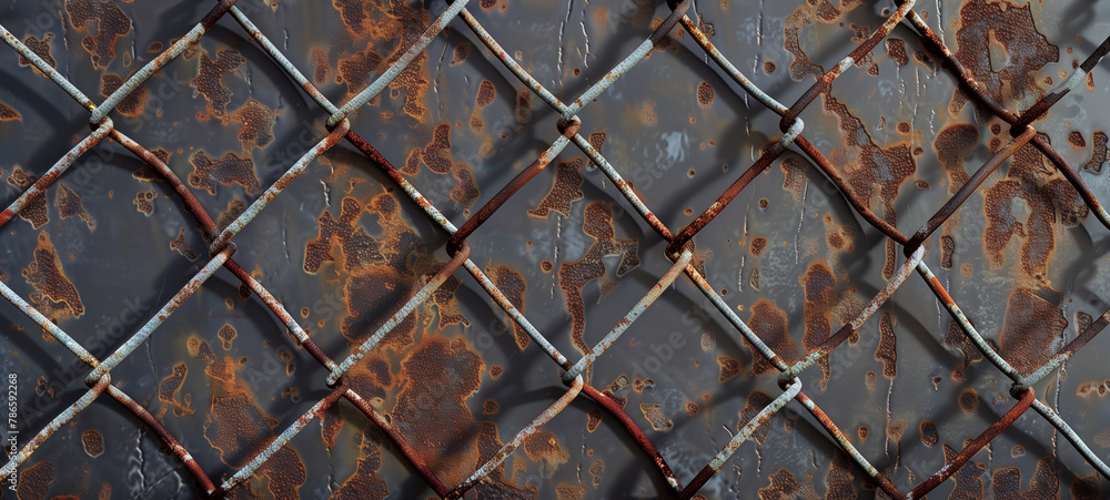 Top view texture of rusted chain-link fencing with its weathered metal ...