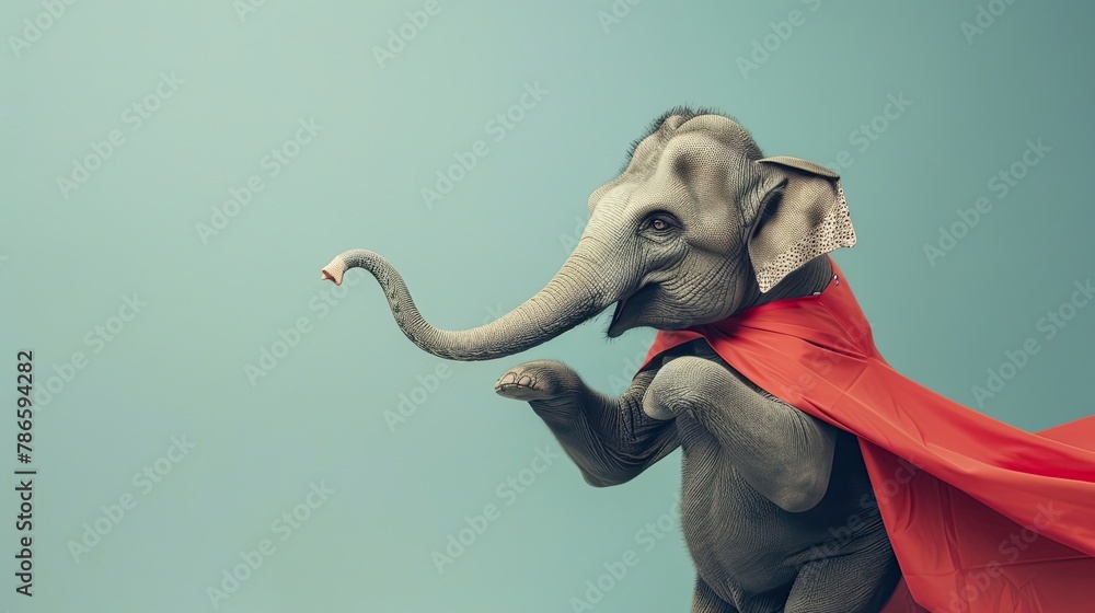 Elephant in a superhero costume, cloak. Mascot, wild animal, surrealism ...