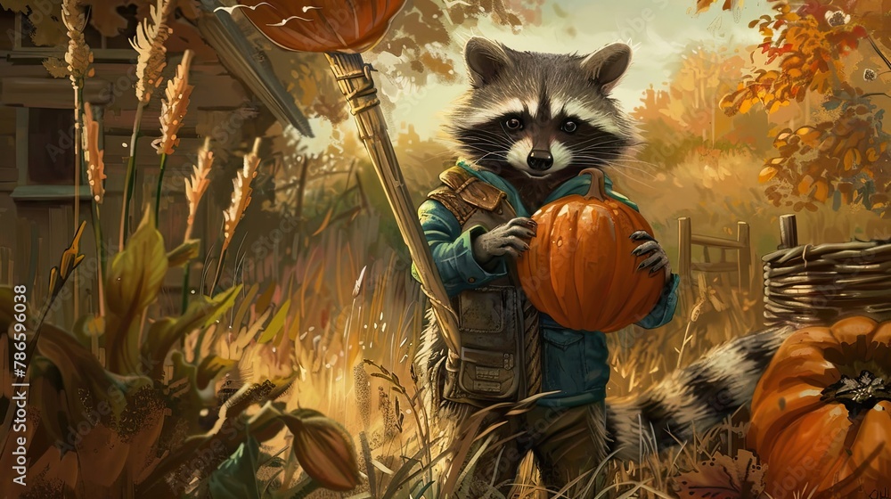 Raccoon in farmer costume, wild west theme, western aesthetics, short ...