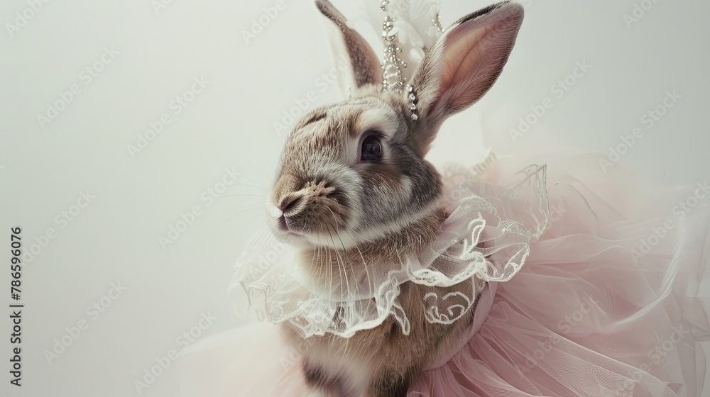 Rabbit in a princess costume, high lady, medieval theme, short fur ...