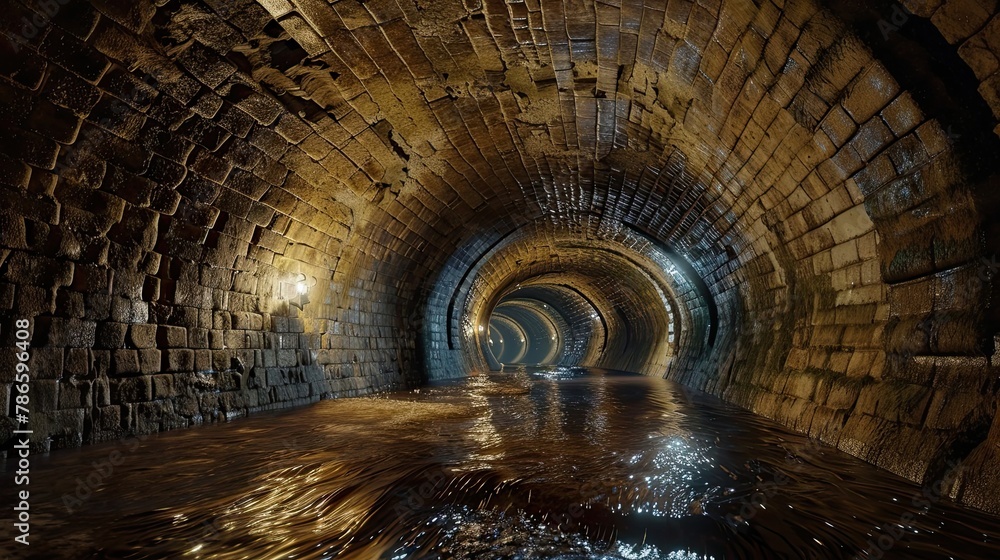 Mysterious underground river flowing through depths of old castle ...