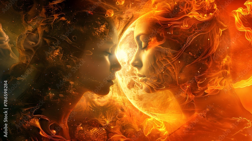 Goddess of the sun and the moon, spiritual imagination of duality ...