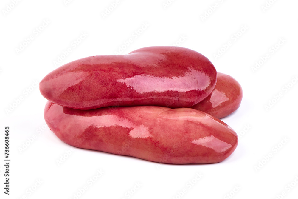 Raw pork kidneys, offals, isolated on white background. High resolution ...