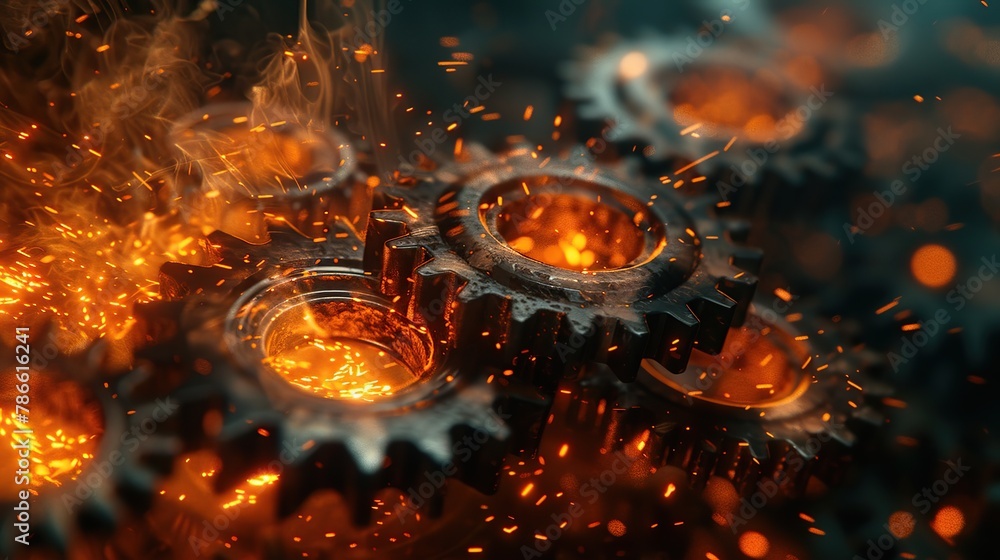 The synergy of the rotating gears triggered sparks, indicating a ...
