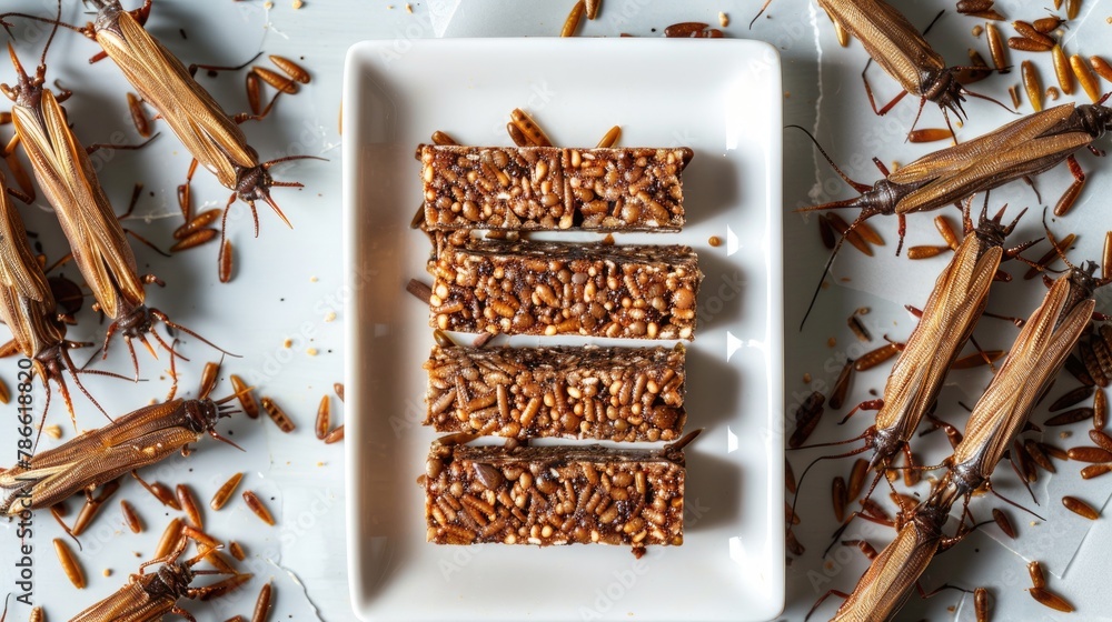 Cricket Protein Bar on Plate. Close-up of a nutrient-dense cricket ...