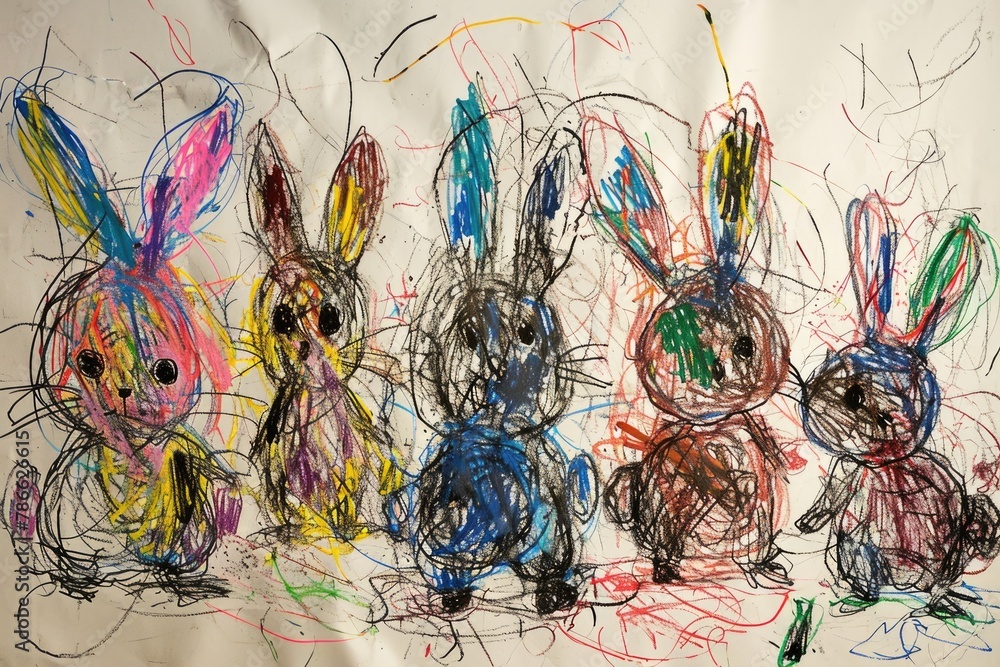 The hand drawing colourful picture of the group of the various type of ...