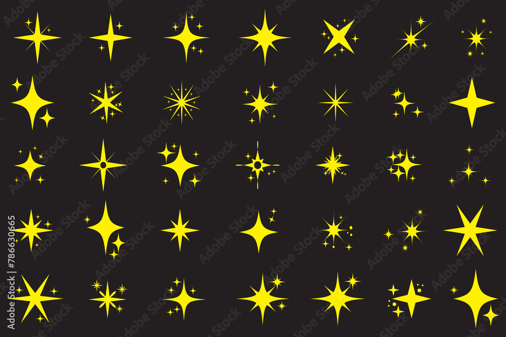 Set of twinkling stars vector. Shiny sparks icon. Minimalist twinkle star shape symbols. Modern ...