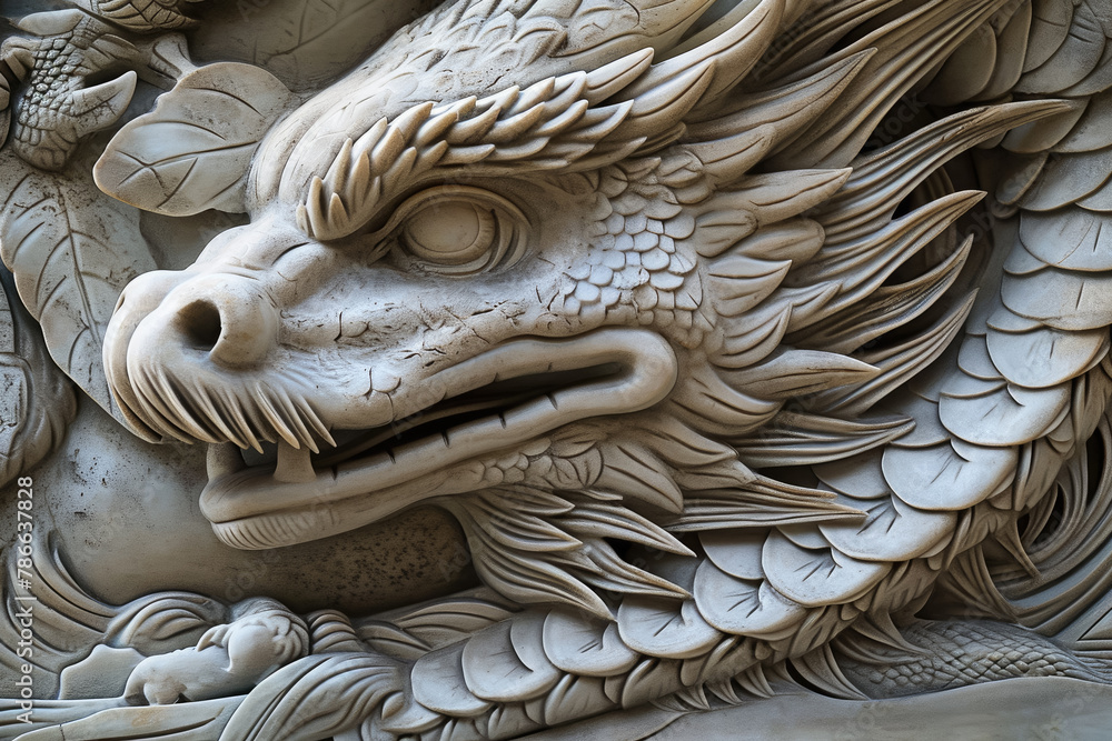 Design a relief sculpture depicting a mythological creature, with ...