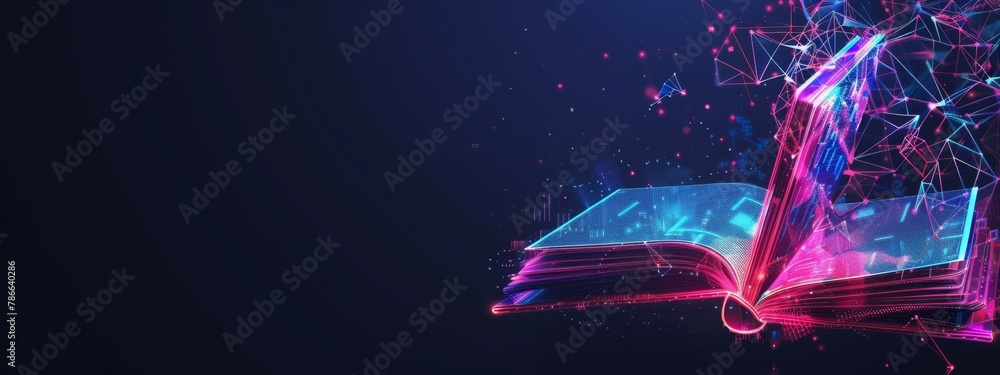 Open book modern digital book for learning in digital futuristic style ...