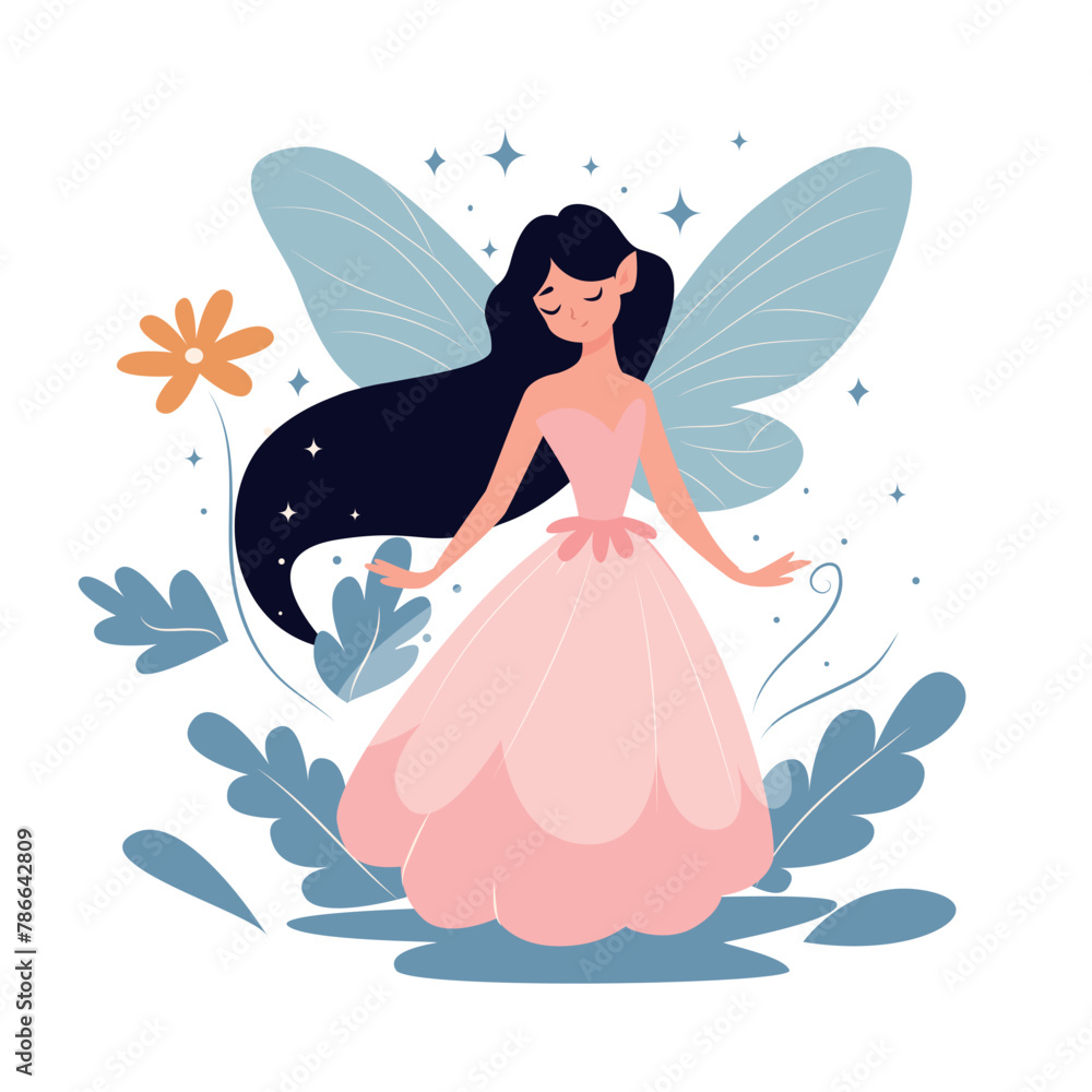 Vector childish fairy, stars, moon, unicorn and other elements. Cartoon ...