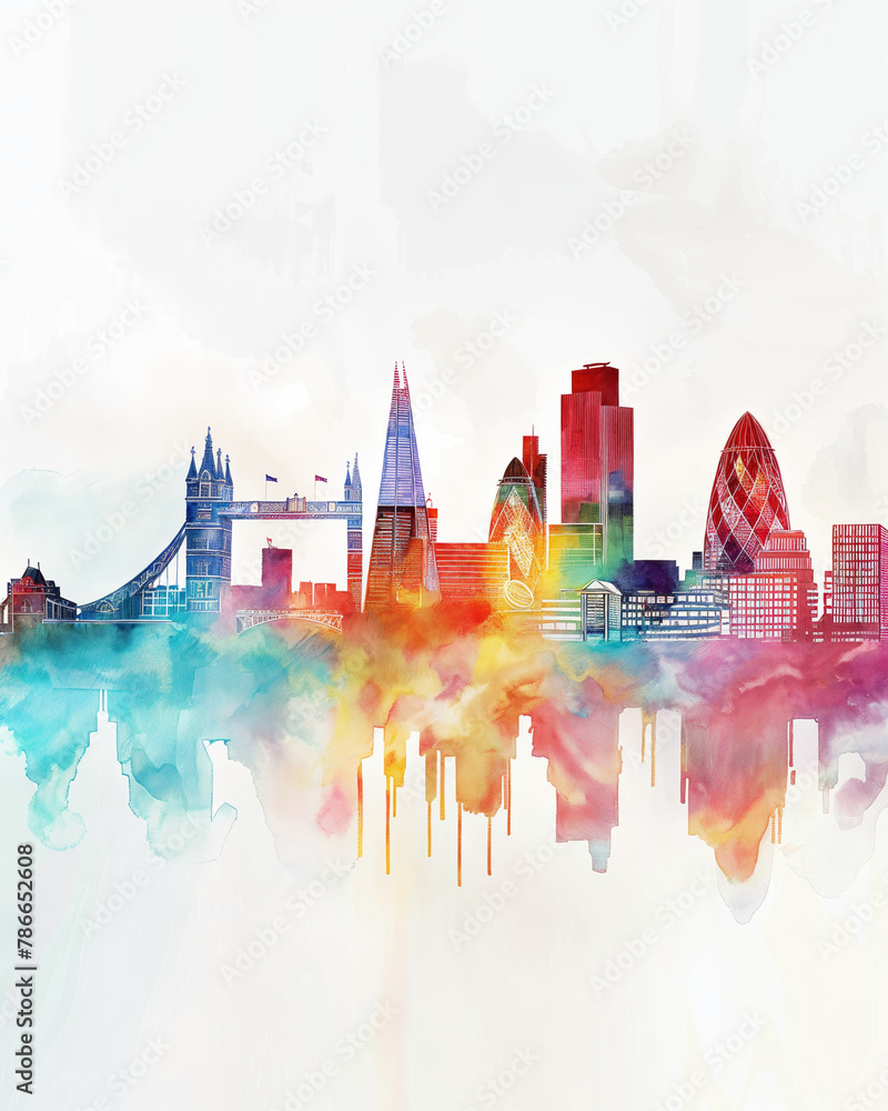Modern London skyline illustration, city buildings and iconic landmarks ...