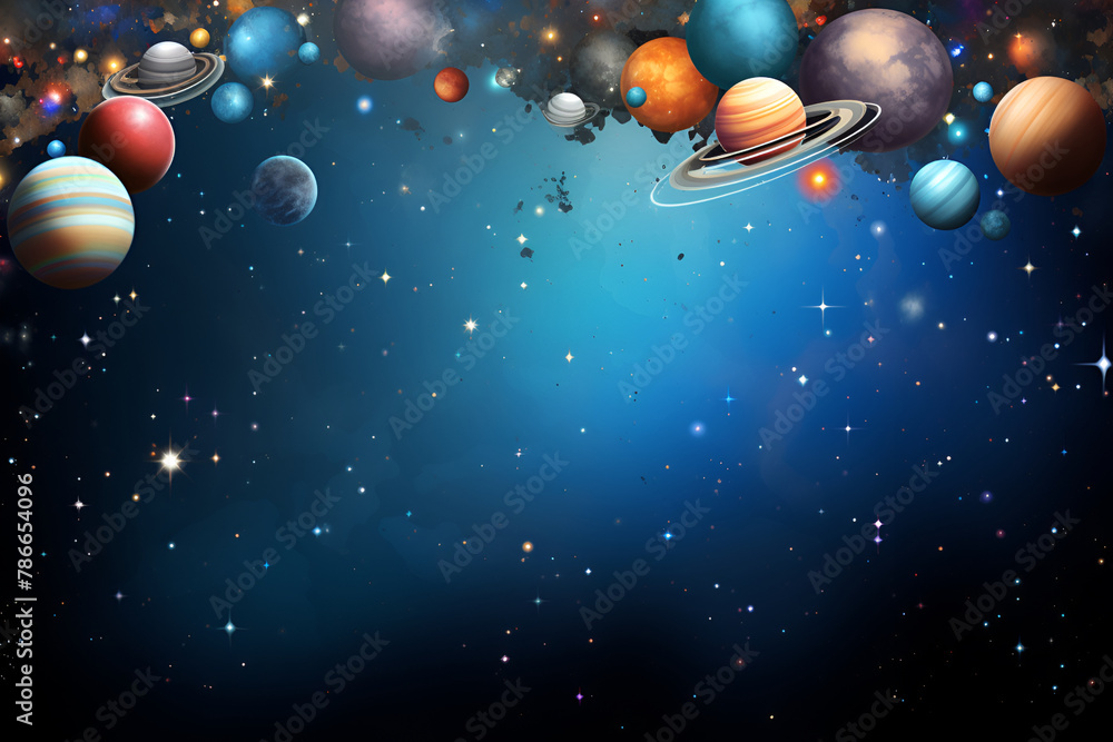 Stylized illustration of the solar system with colorful planets strung ...