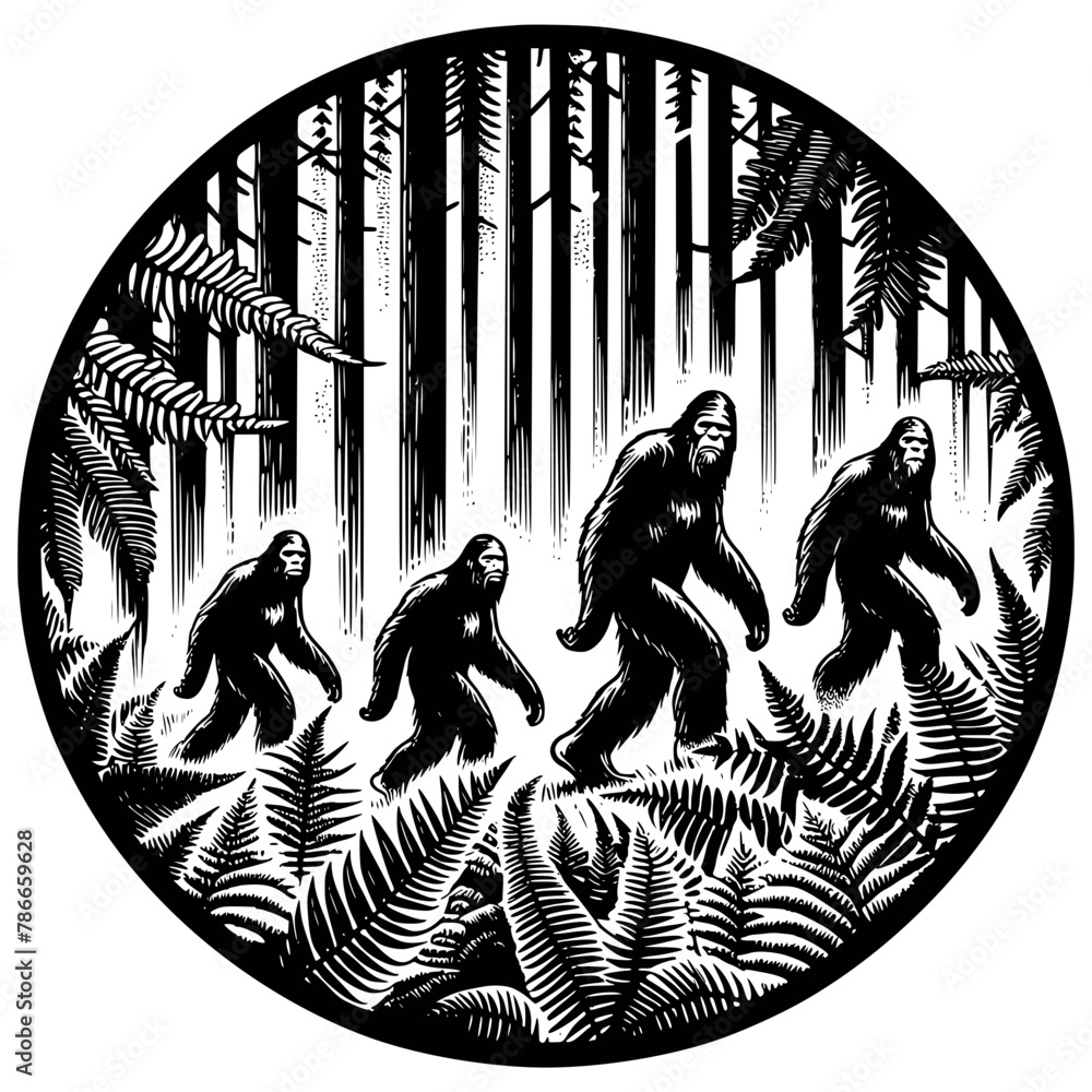 Vecteur Stock Bigfoot Scene , big foot, Yeti, Sasquatch, Cryptid ...