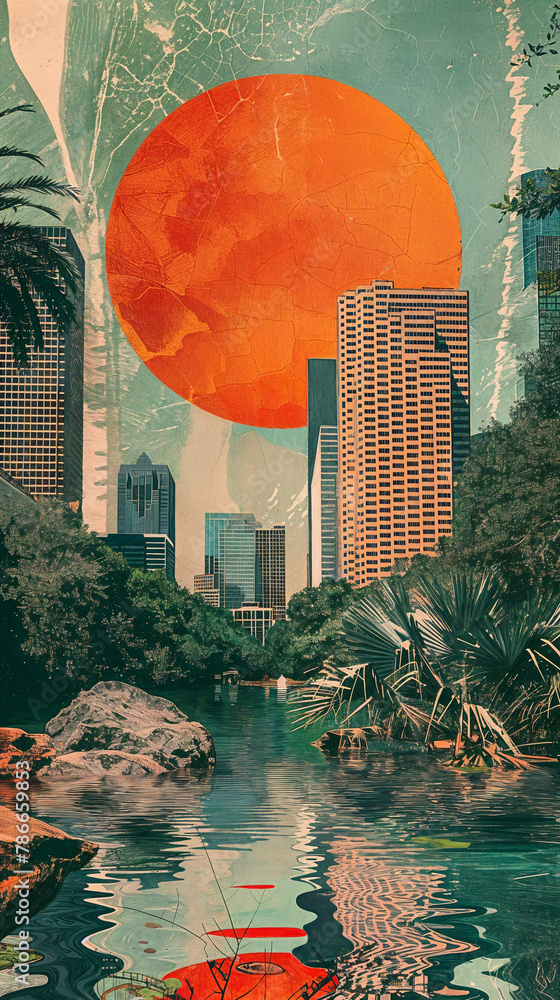 Houston City street view skyline silhouette collage style abstract ...