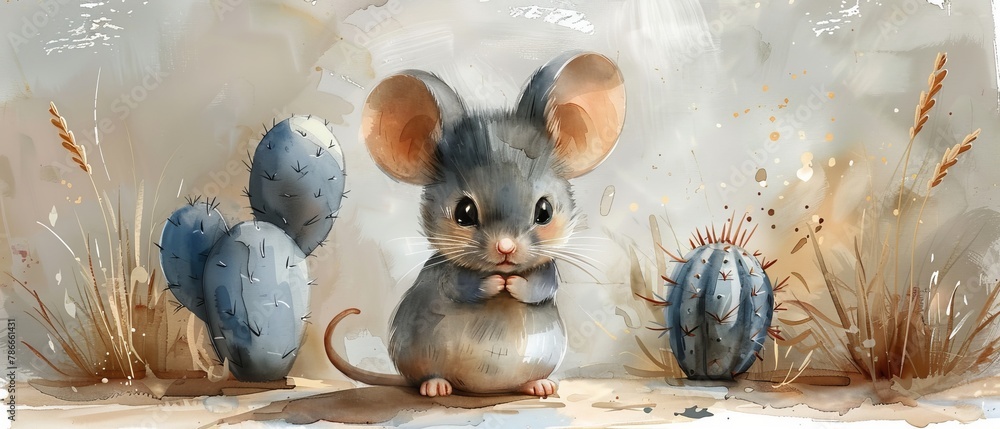 Hand drawn watercolor children's illustration featuring a mouse with ...