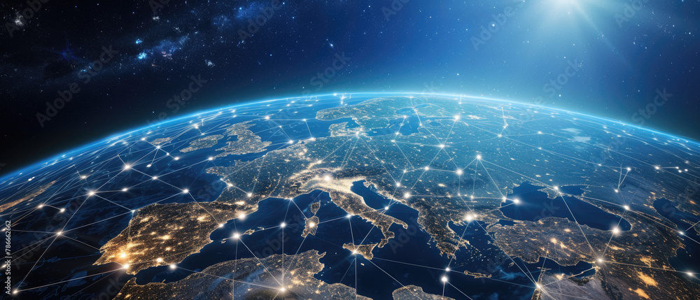 World global network background, digital polygonal grid on Earth globe ...