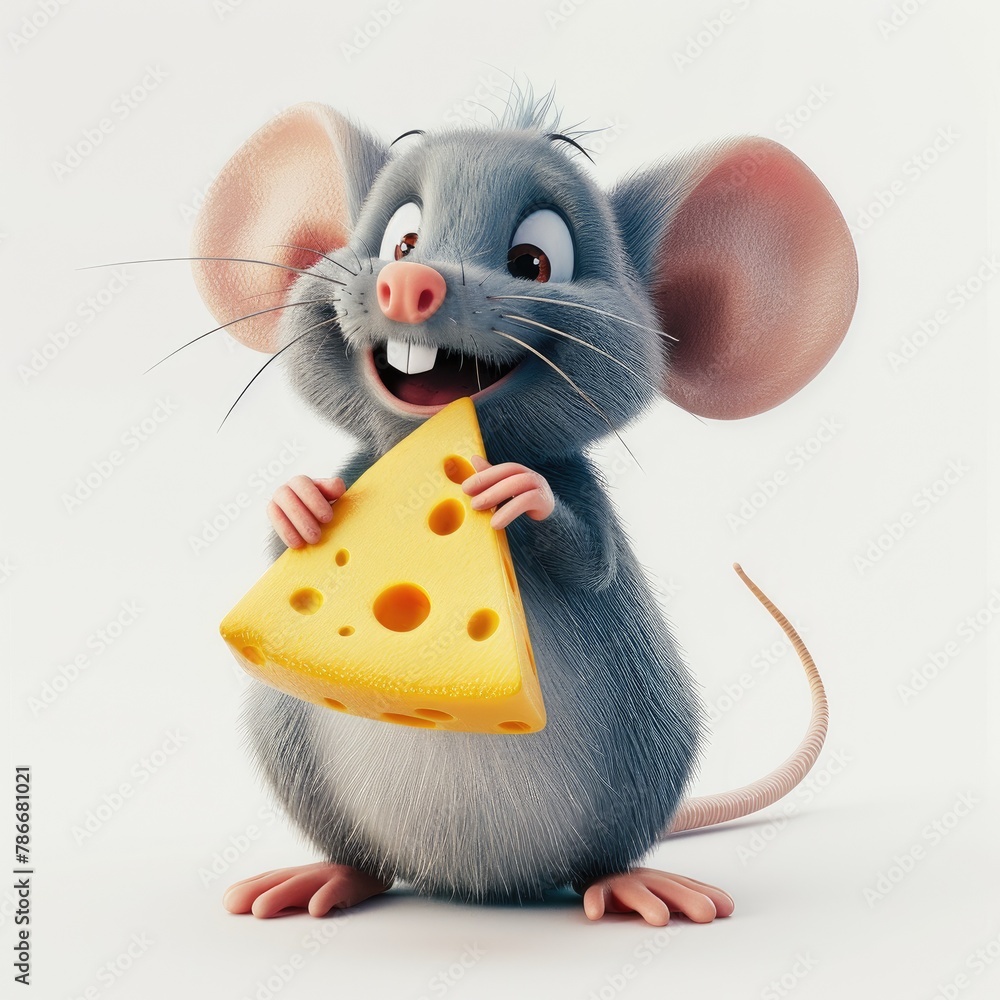 mouse with cheese small, funny, cartoon mouse isolated on a white ...