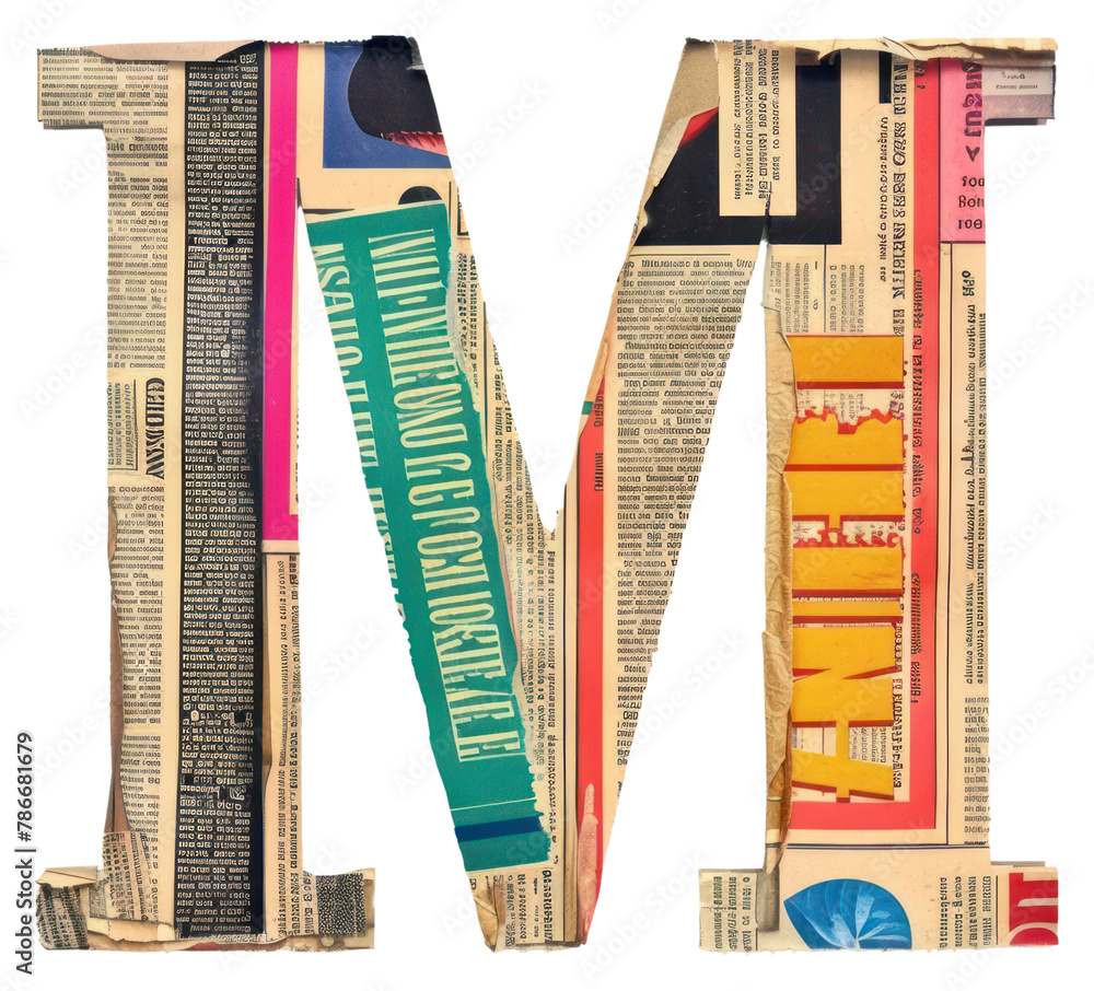 Magazine paper letter M text white background advertisement Stock ...