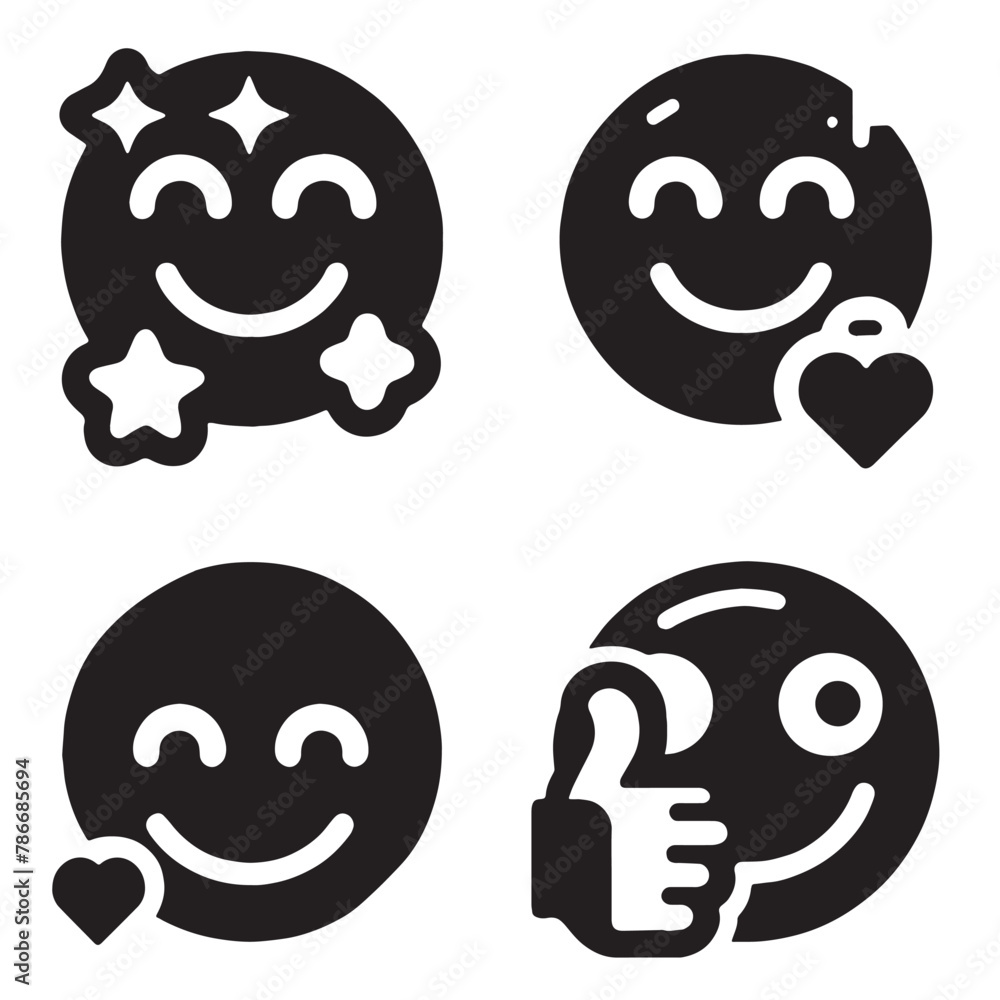 Smiley Face icon set silhouettes, Smiley Face Symbol, Vintage Styled ...