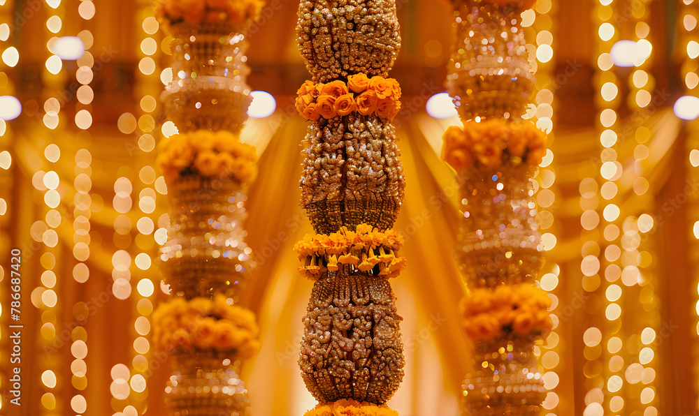Background with marigold flower garland. Backdrop for festival ...