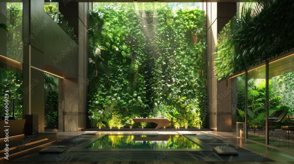 Lush green walls and nature-inspired relaxation spaces in biophilic ...