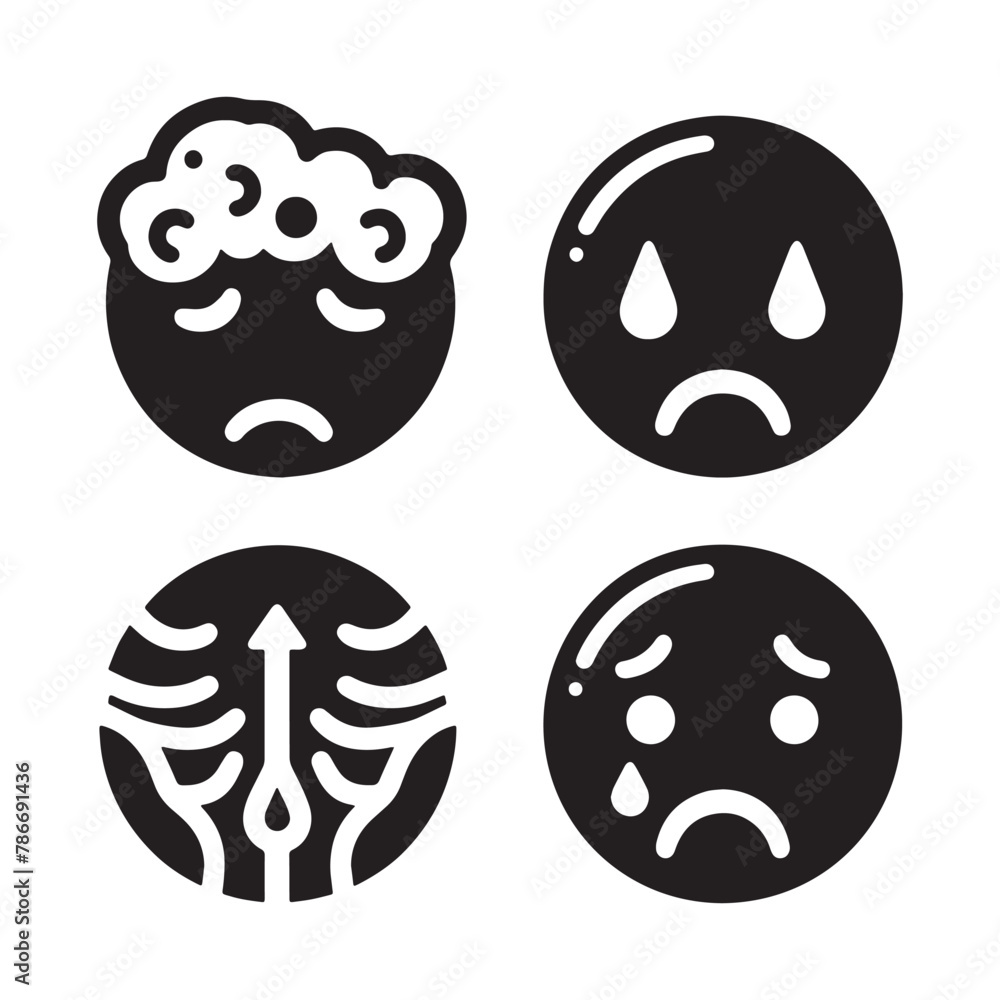 SAD Face icon set silhouettes, SAD Face Symbol, Vintage Styled Vector ...