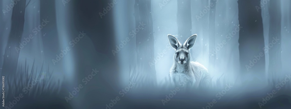 Mystical white stag in a misty forest at night, glowing eyes peering ...