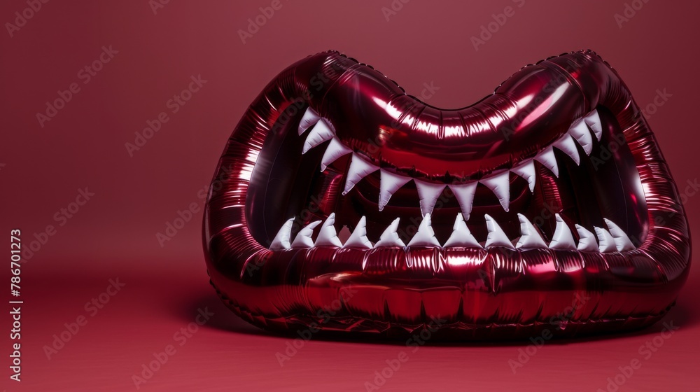 Sinister Red Inflatable Pool Float with Sharp Teeth Design Stock ...
