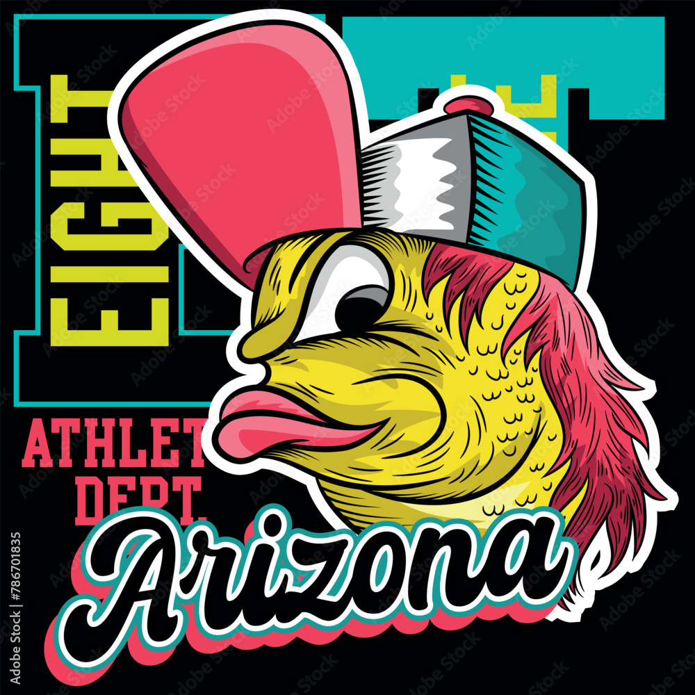 Angry fish mascot, fighting sport club t-shirt print, martial arts ...