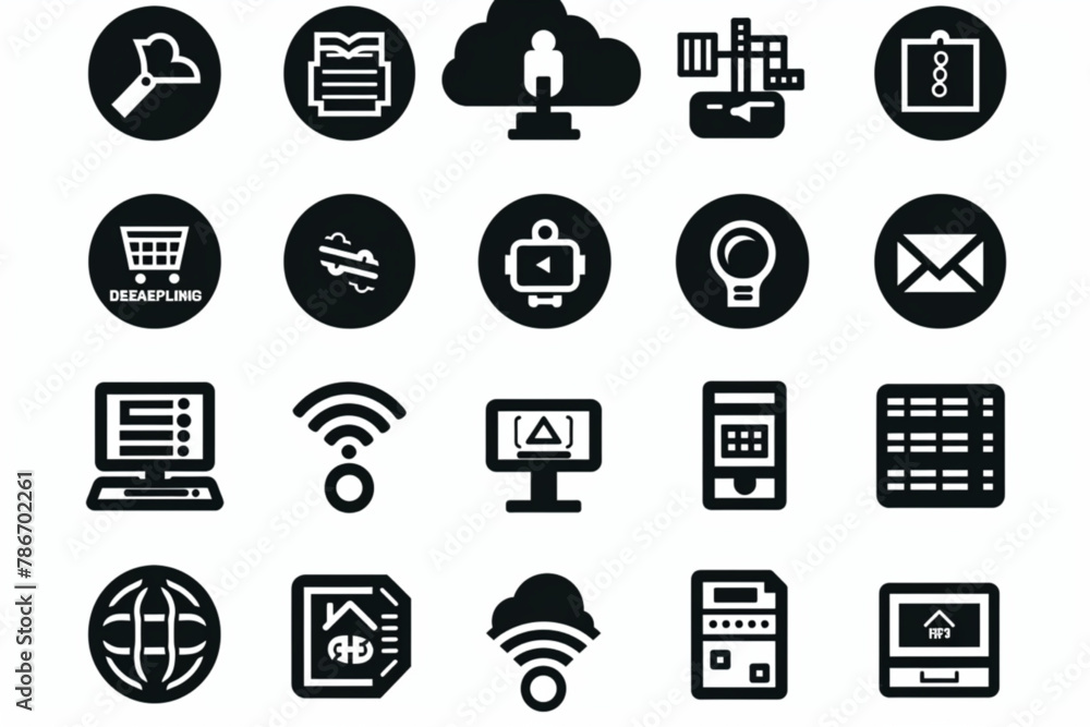 Web hosting icon set. Containing cloud computing, server, domain, firewall, internet, FTP ...