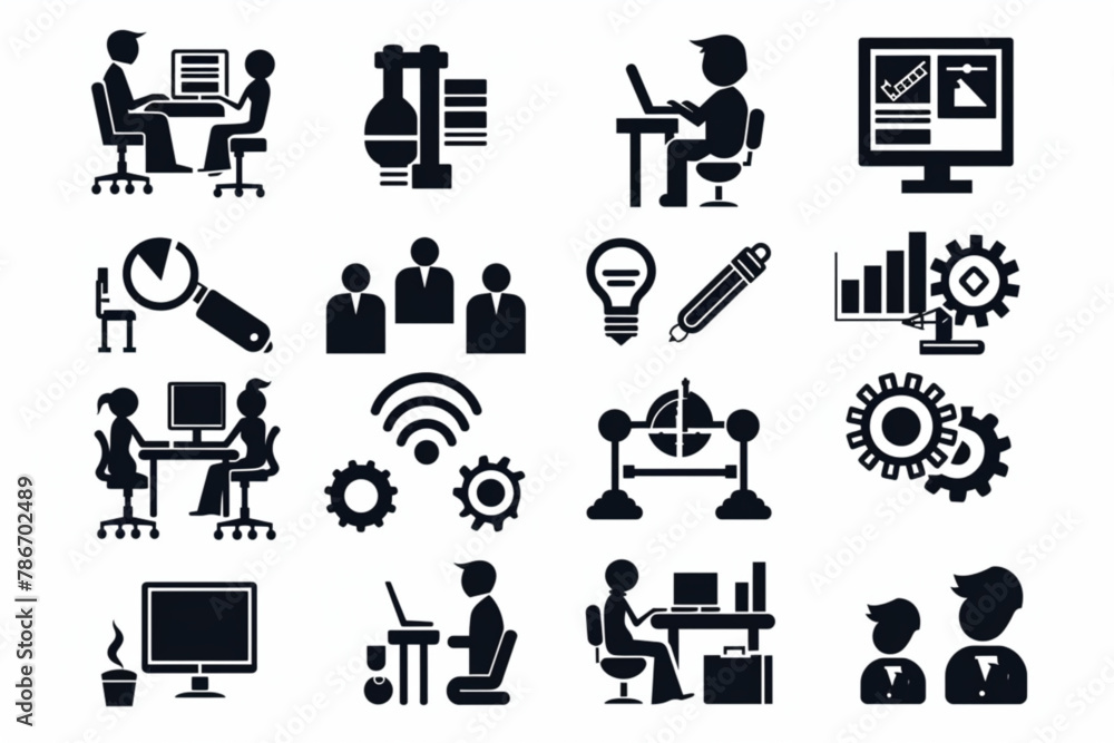 Workshop icon set. Containing team building, collaboration, teamwork, coaching, problem-solving ...