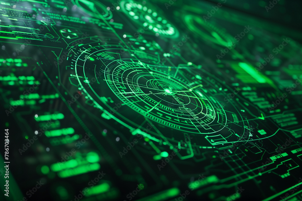 glowing green display of a military radar screen, conveying the sense ...