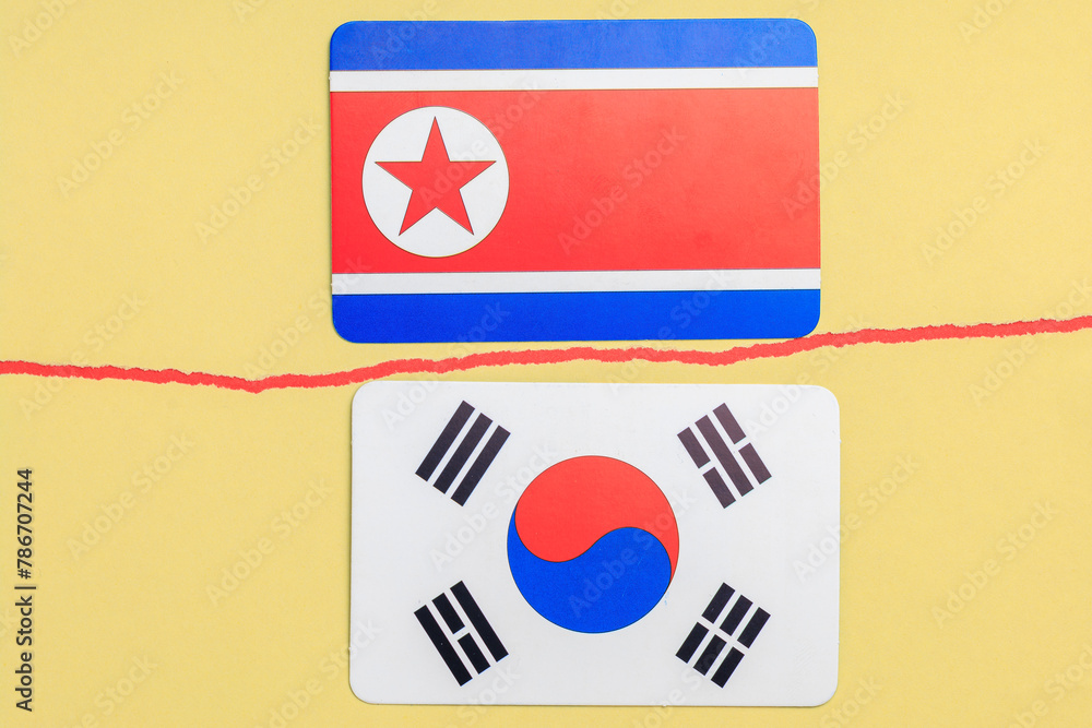 Two flags of Korea and North Korea are shown side by side Stock Photo ...