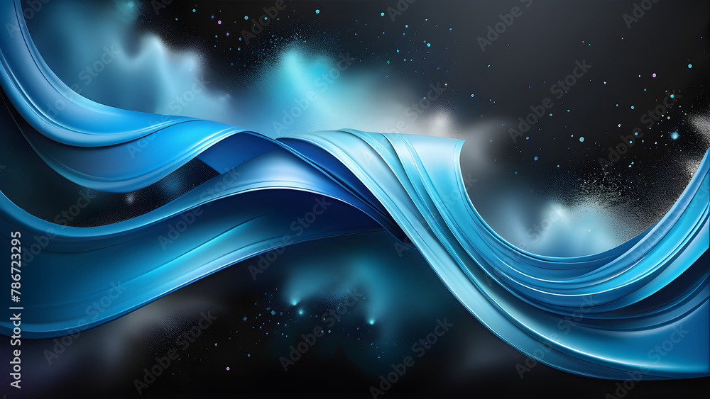 Azure Ribbon Dance on Black, Serene Blue Ribbons in Abyss, Dynamic Blue ...