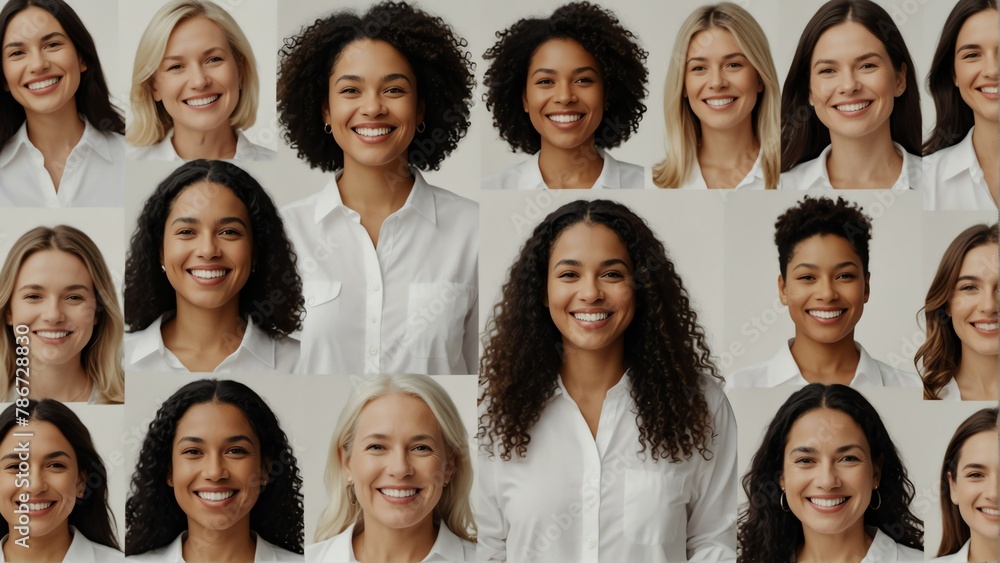 beautiful diverse inclusive mothers smiling on camera on plain white ...