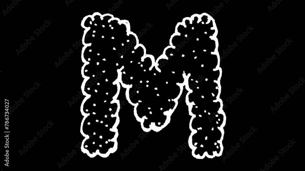White wiggly hand drawn fluffy alphabet letter M doodle animation Stock ...